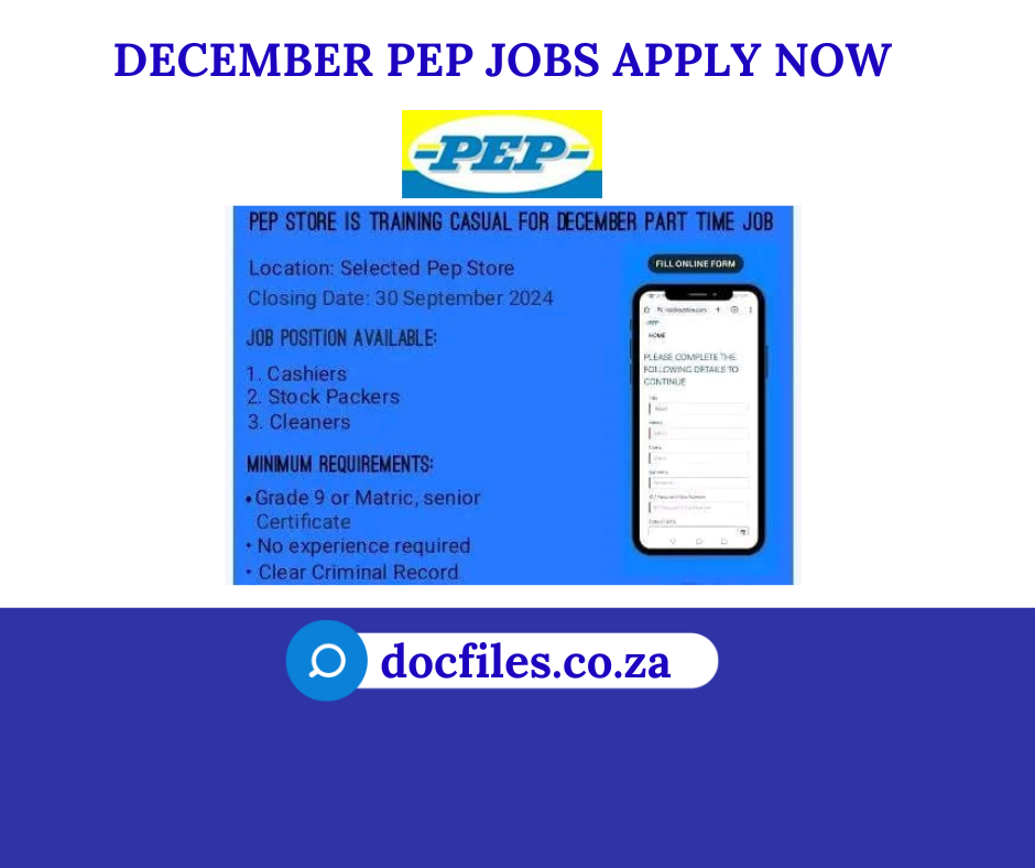 DECEMBER PEP JOBS APPLY NOW - DOCFILES.CO.ZA