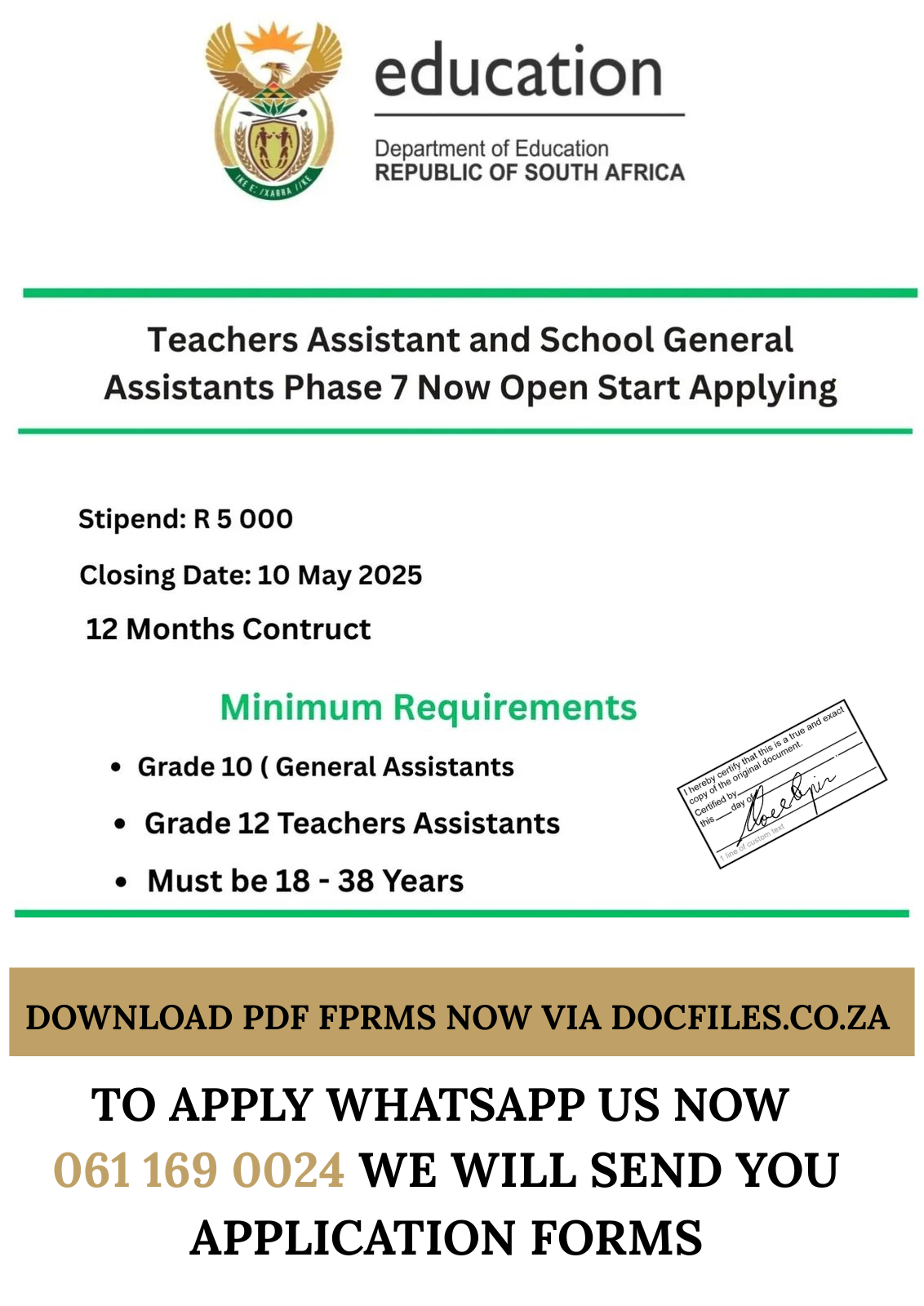 Teachers Assistants and School General Assistants (2025 Applications ...