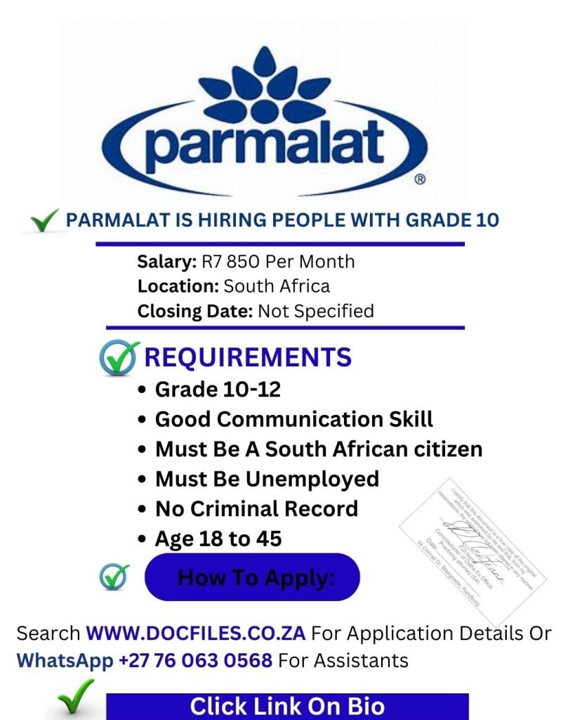 Jobs at Parmalat |Submit your CVs now - DOCFILES.CO.ZA