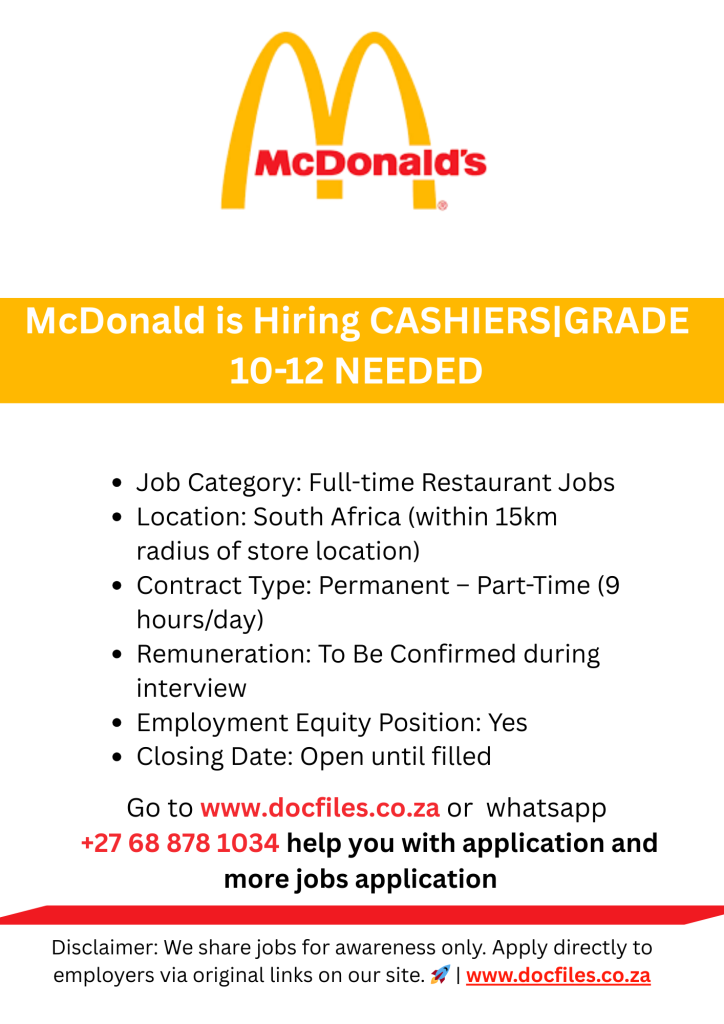 McDonald’s is Hiring apply now – DOCFILES.CO.ZA