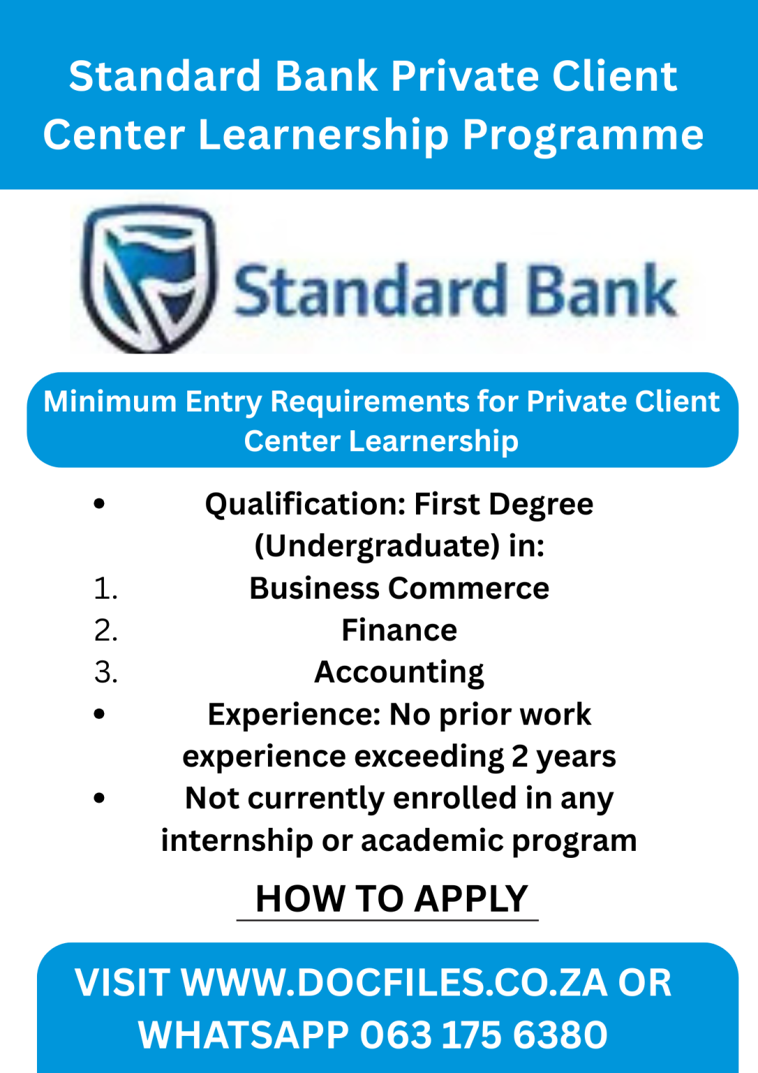 Standard Bank Private Client Center Learnership Programme – DOCFILES.CO.ZA