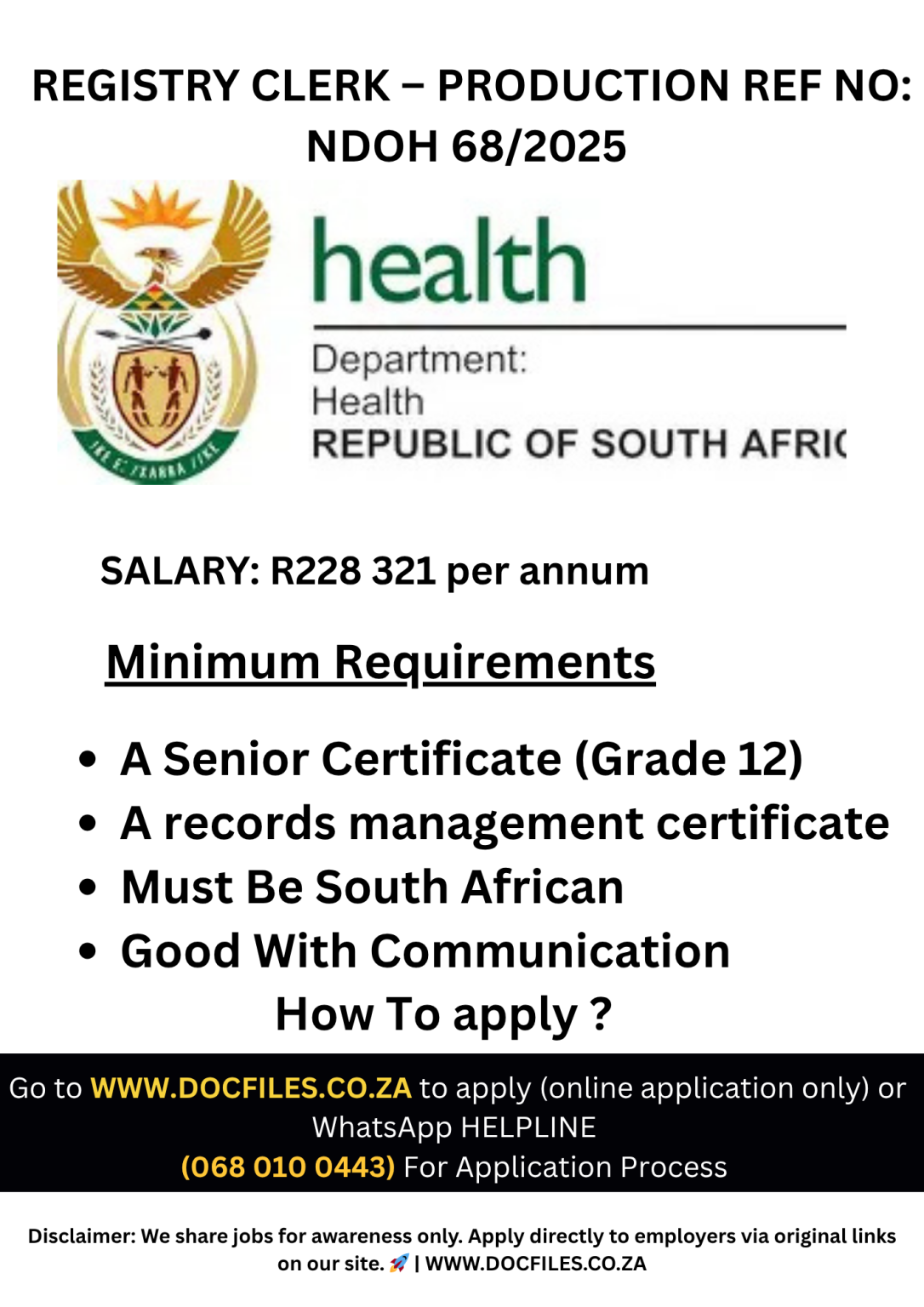 REGISTRY CLERK – PRODUCTION REF NO: NDOH 68/2025 - DOCFILES.CO.ZA